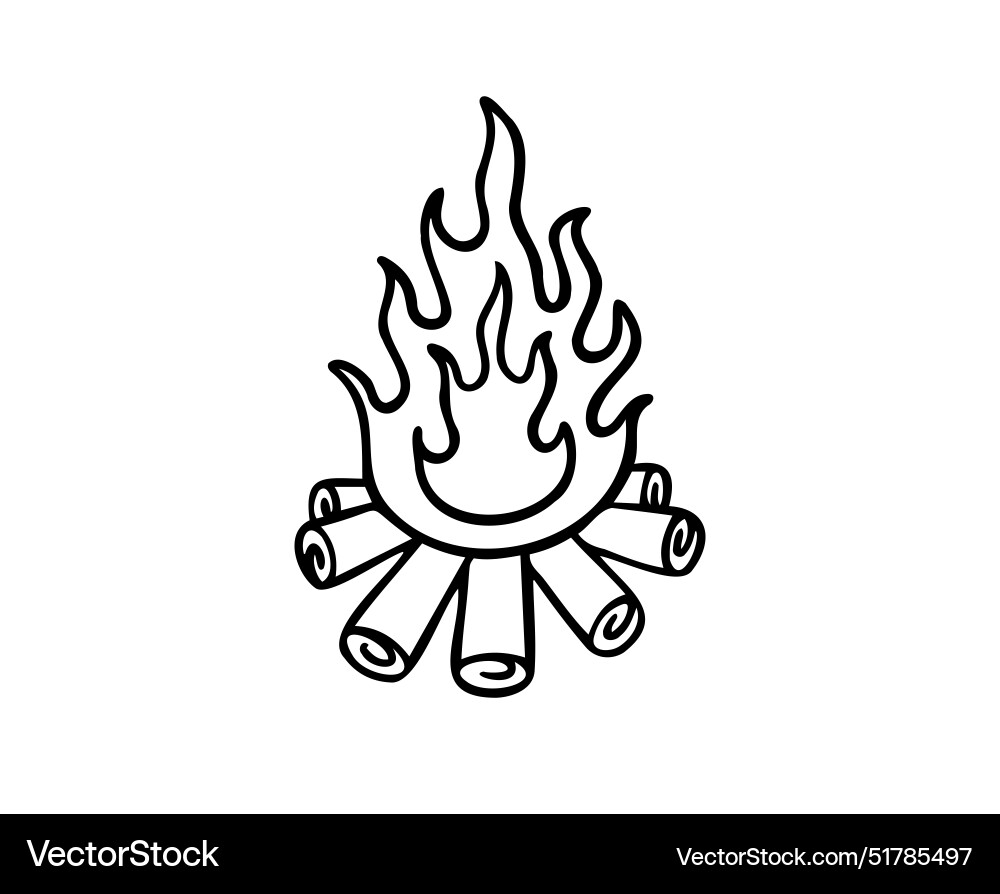Doodle campfire for camp outline fire camping Vector Image