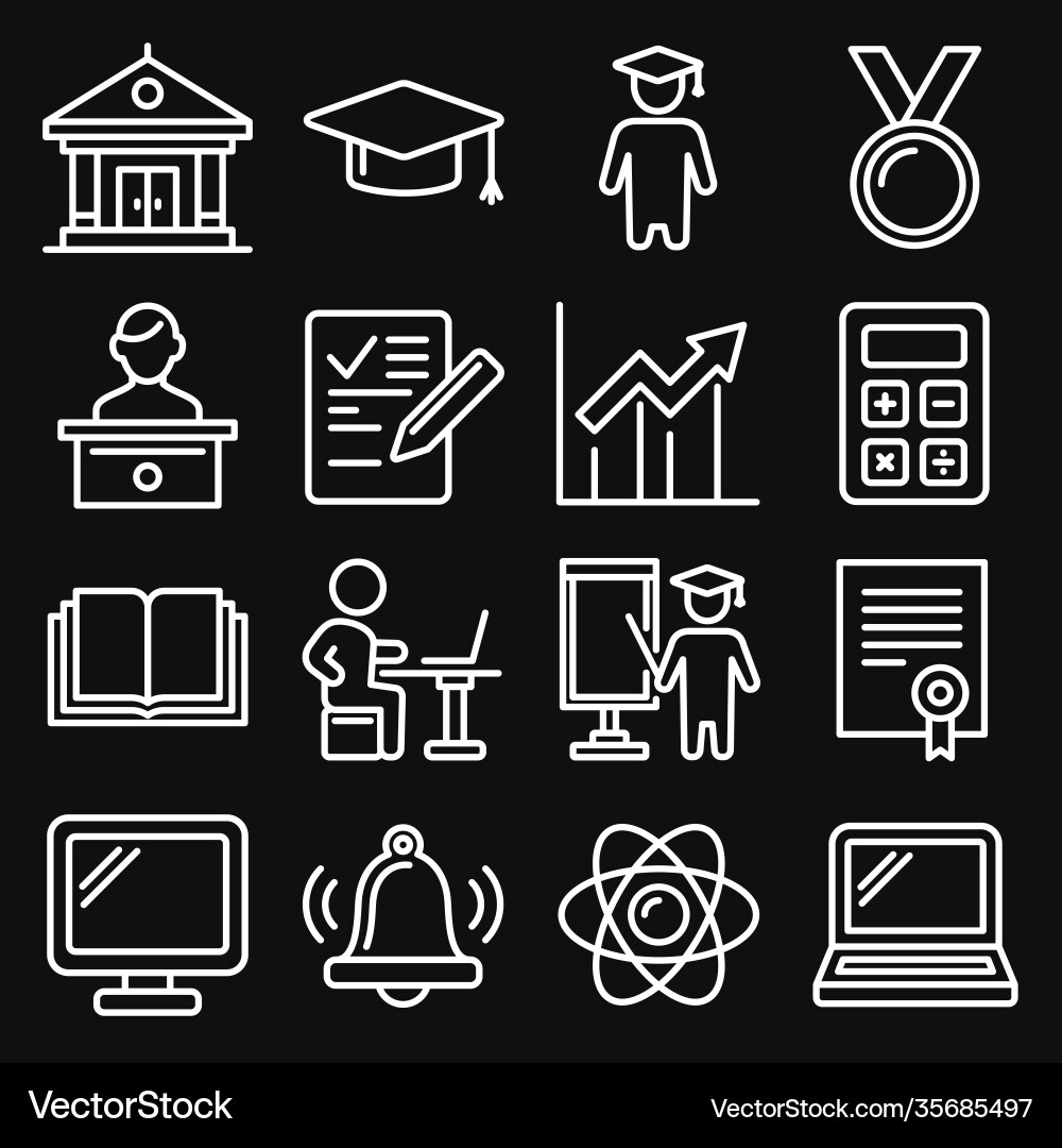 Education icons college and school study set Vector Image