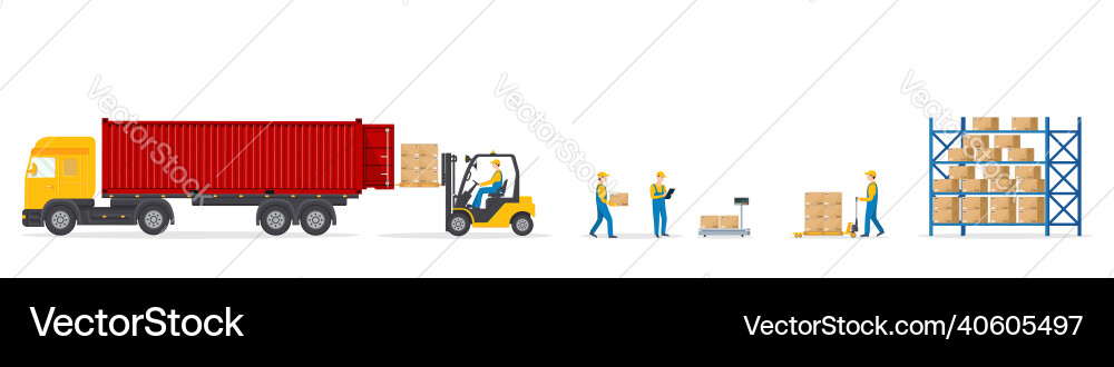Fulfilment of order on warehouse loading boxes Vector Image