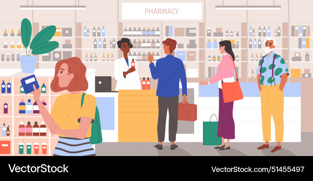 People in pharmacy Royalty Free Vector Image - VectorStock