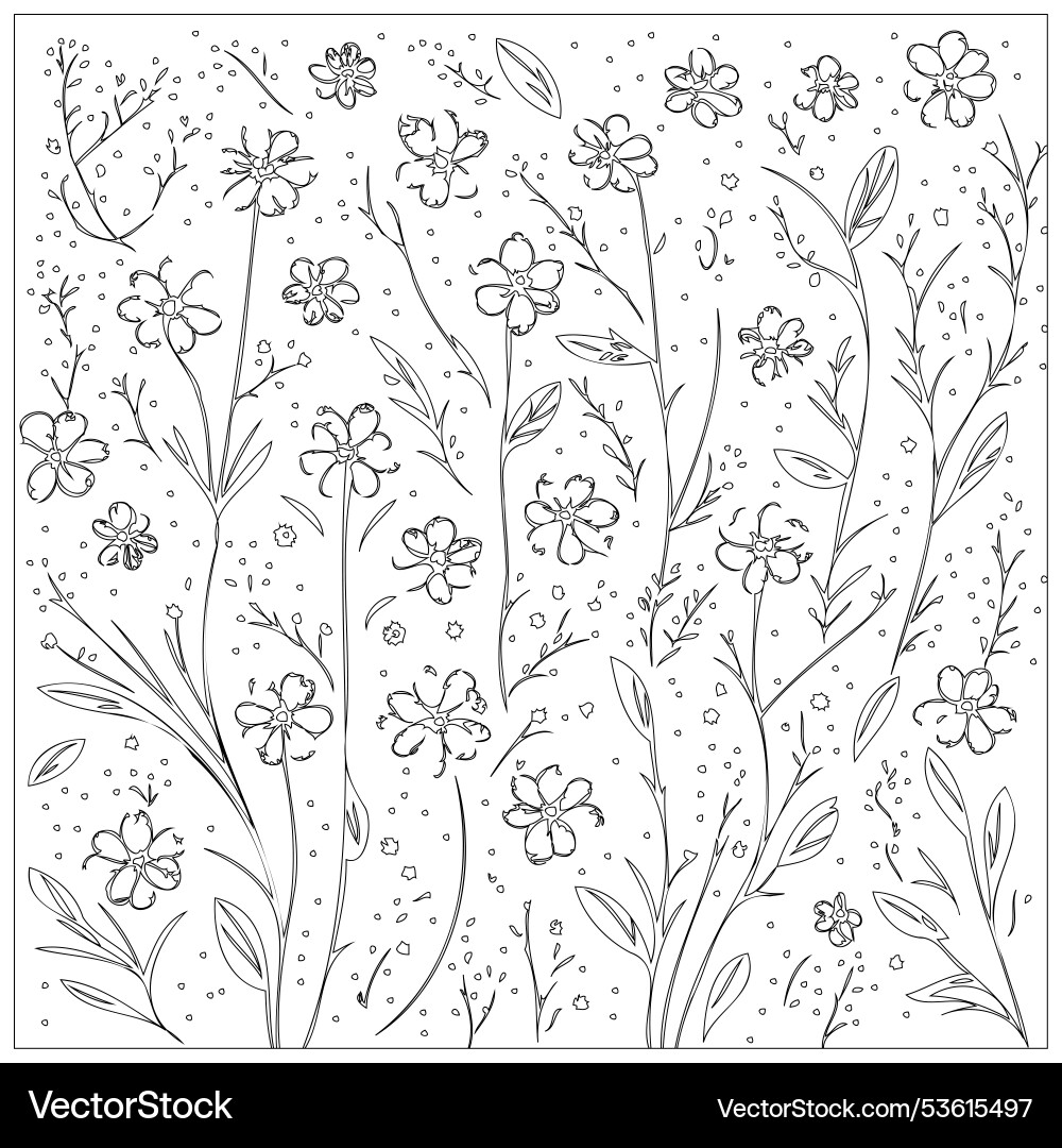 Wildflowers flower pattern outline sketch Vector Image
