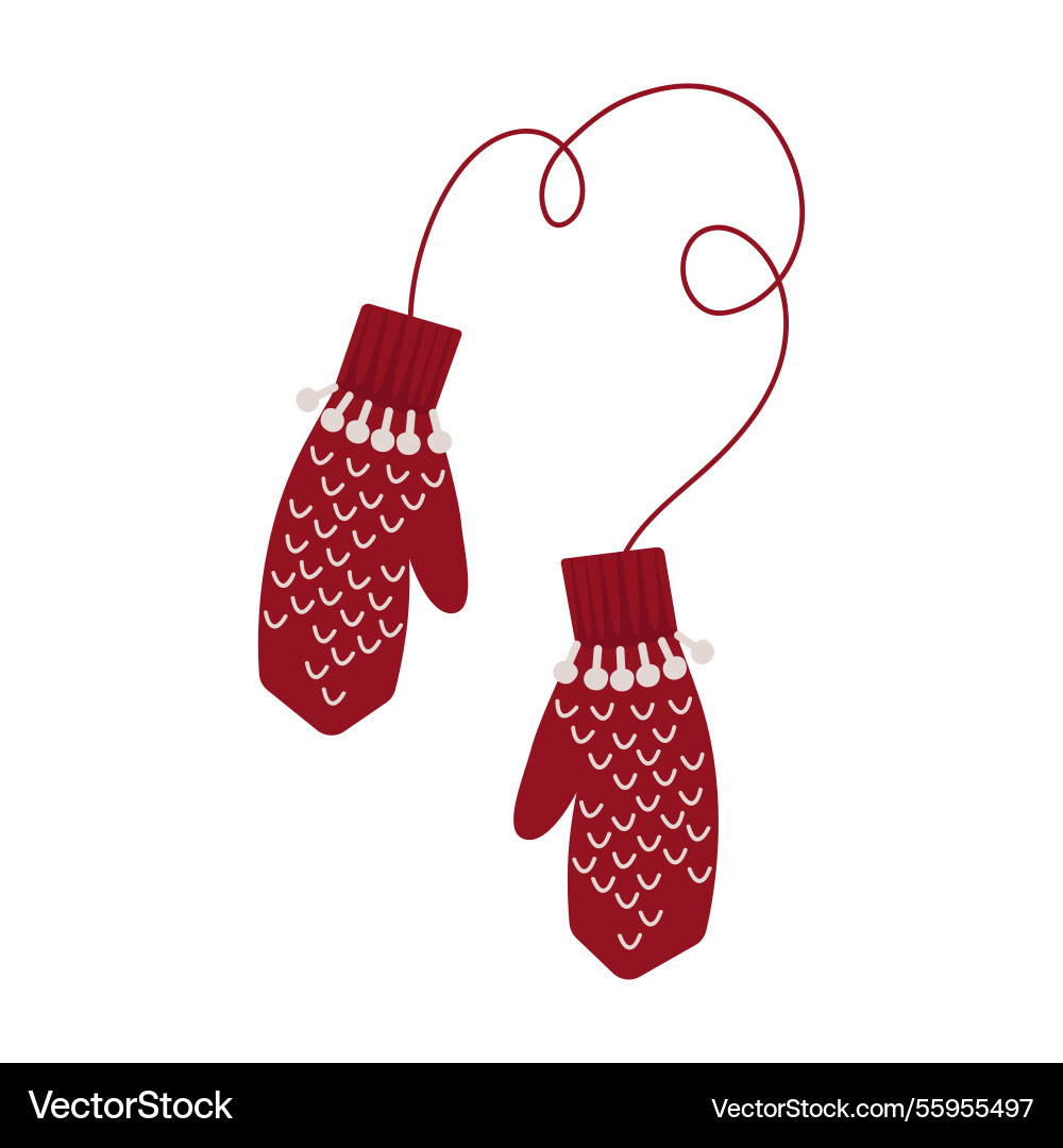 Winter warm knitted mittens red with a pattern Vector Image