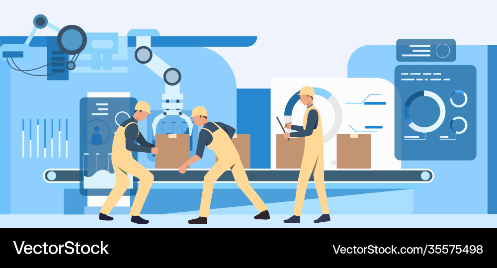 People working at factory webpage Royalty Free Vector Image