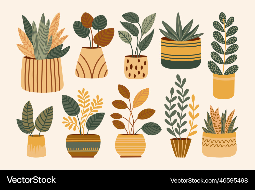 Pot plants flat isolated set Royalty Free Vector Image