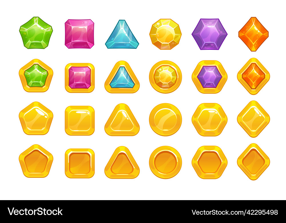 Shiny gemstone gui elements cartoon crystal gems Vector Image