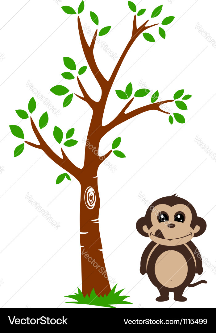 Cute Monkey Under Tree Royalty Free Vector Image
