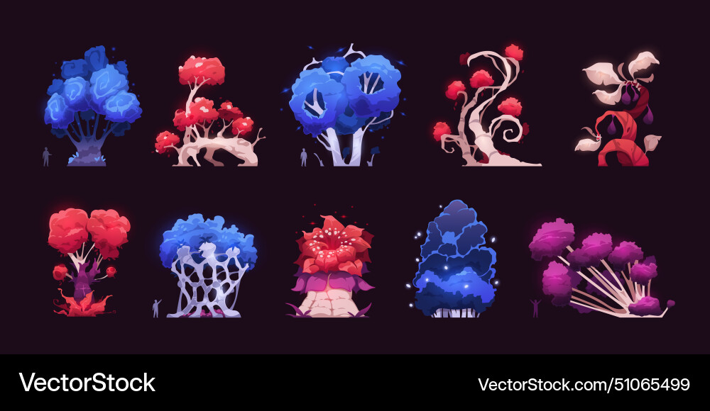 Fantasy trees cartoon bizarre forest with strange Vector Image