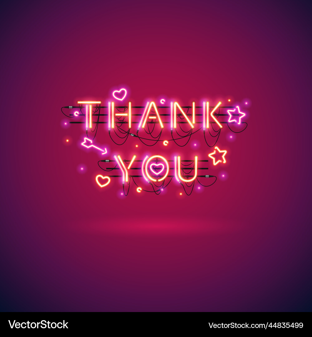 Glowing neon thank you sign Royalty Free Vector Image