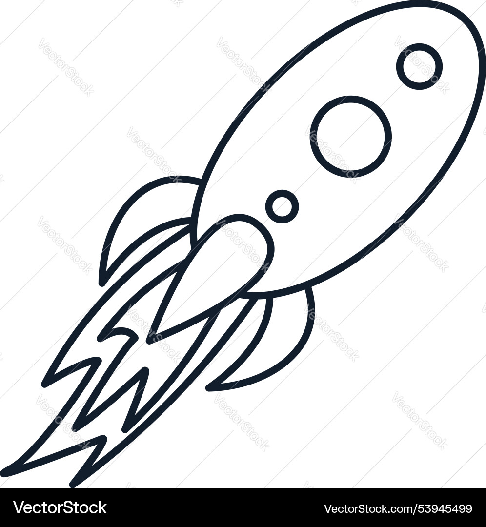 Launching speed rocket in outline style Royalty Free Vector