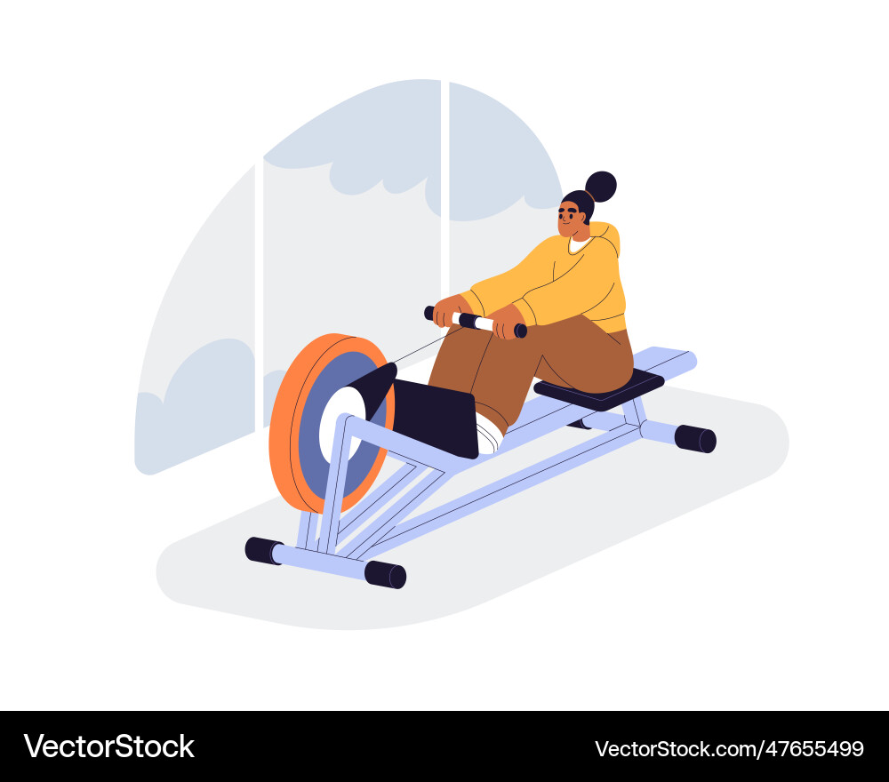 Training on rowing machine woman doing rower Vector Image
