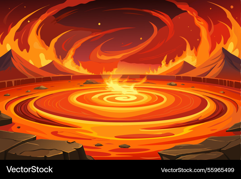Vibrant swirling lava flow with erupting flames Vector Image