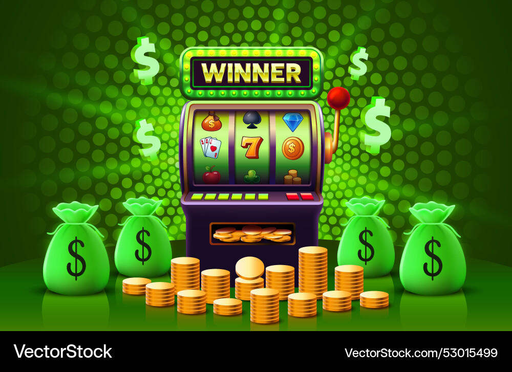 Winner slots machine casino jackpot fortune win Vector Image