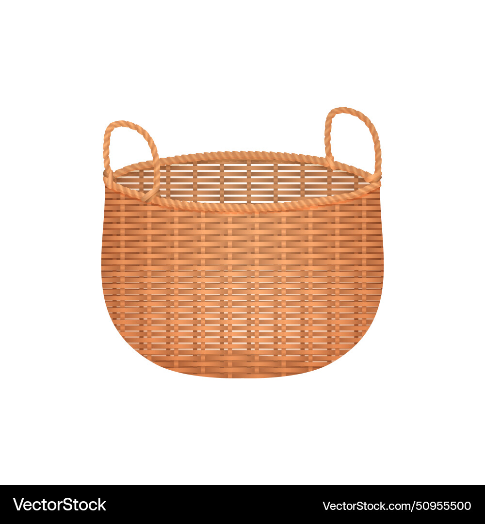 3d rattan basket with handles wicker empty hamper Vector Image