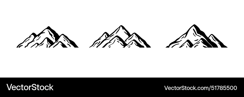 Doodle mountain icon set isolated outline Vector Image