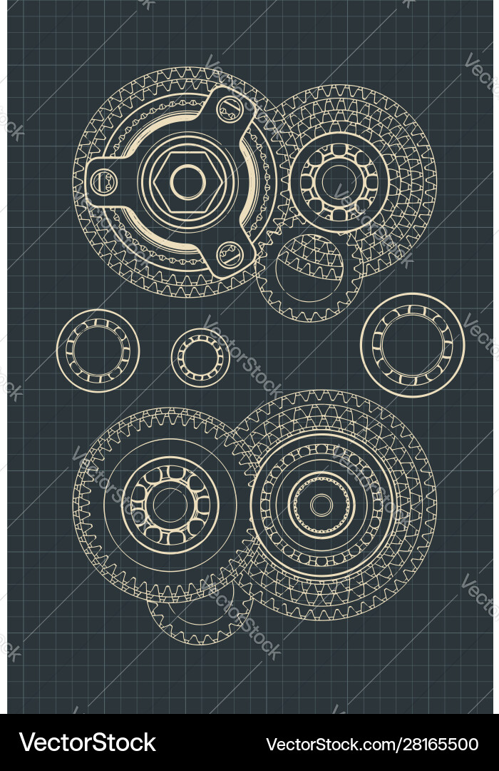 Gears and transmissions drawings Royalty Free Vector Image