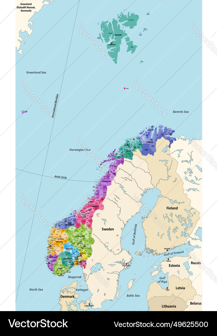 Norway municipalities high detailed map colored Vector Image