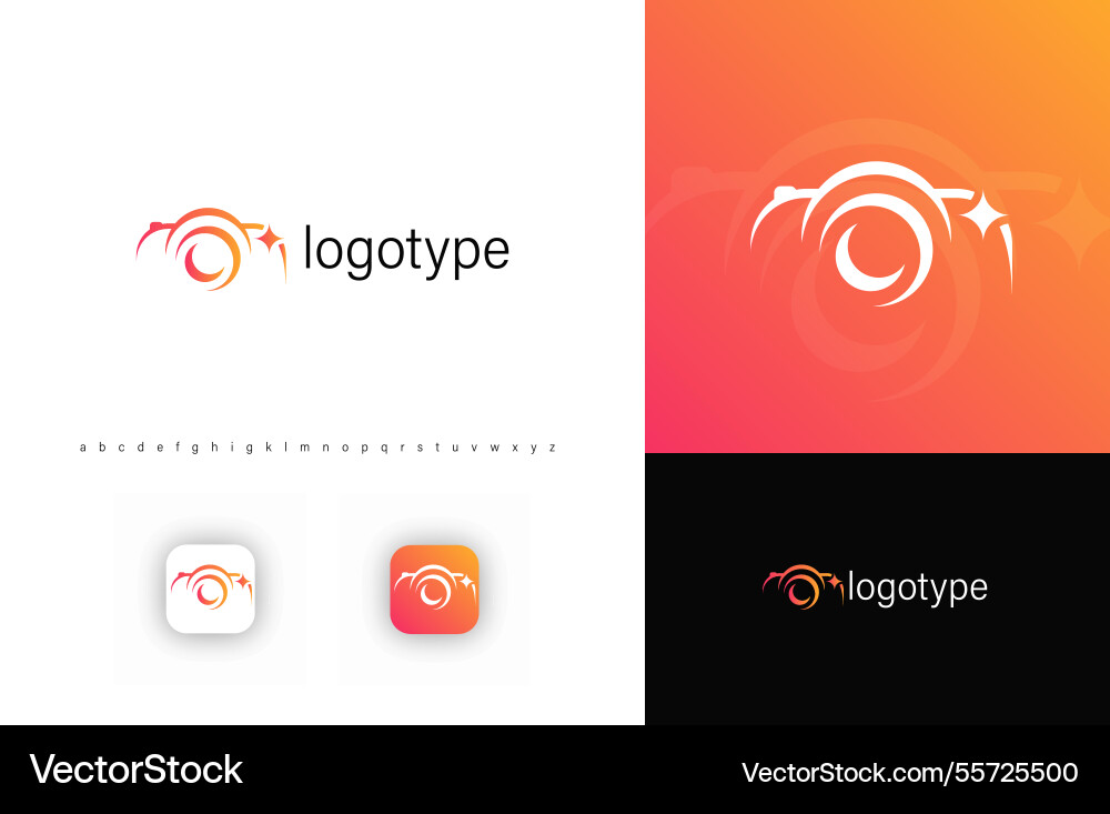 Silhouette camera logo with swirl Royalty Free Vector Image