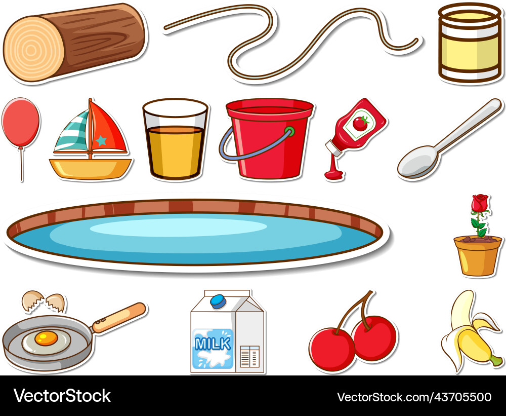 Sticker set of mixed daily objects Royalty Free Vector Image