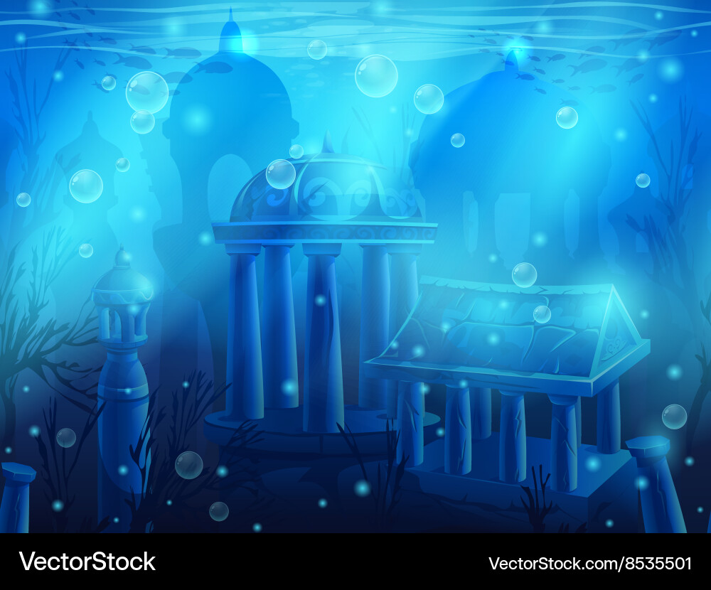 Atlantis seamless submerged underwater city Vector Image