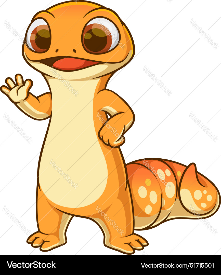 Happy gecko waving cartoon Royalty Free Vector Image