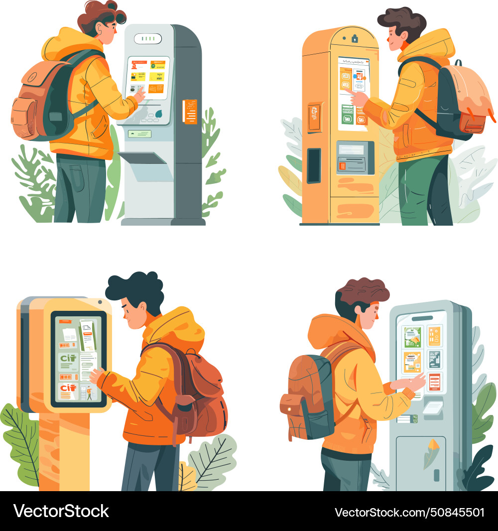 Payment terminal scenes cartoon Royalty Free Vector Image