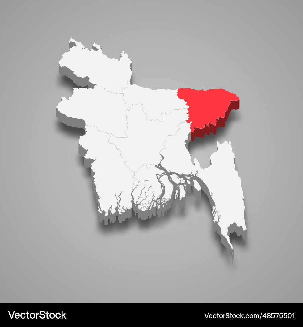 Sylhet state location within bangladesh 3d map Vector Image