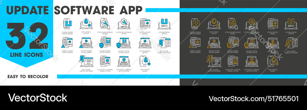 Update software app line icons isolated set Vector Image
