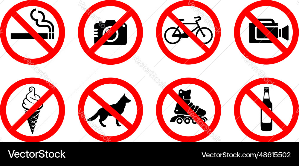 8 common prohibited signs for retail store Vector Image