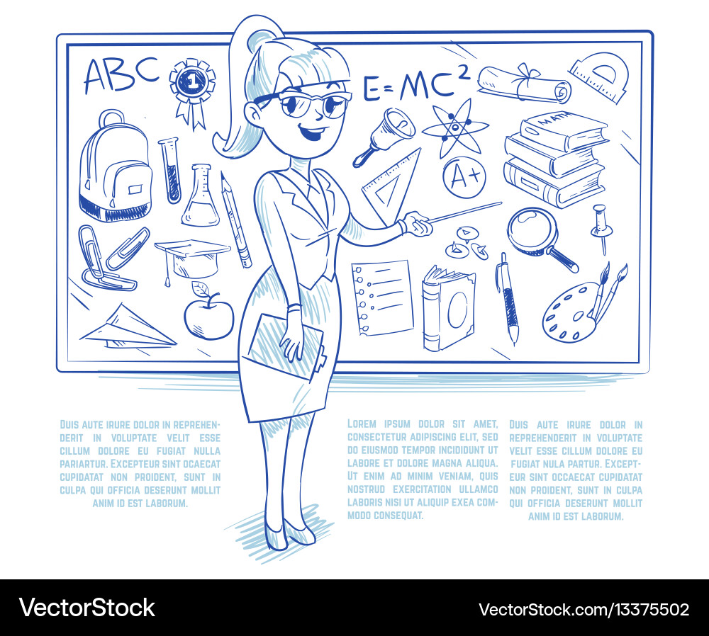 Doodle teacher teaching students on the lesson Vector Image