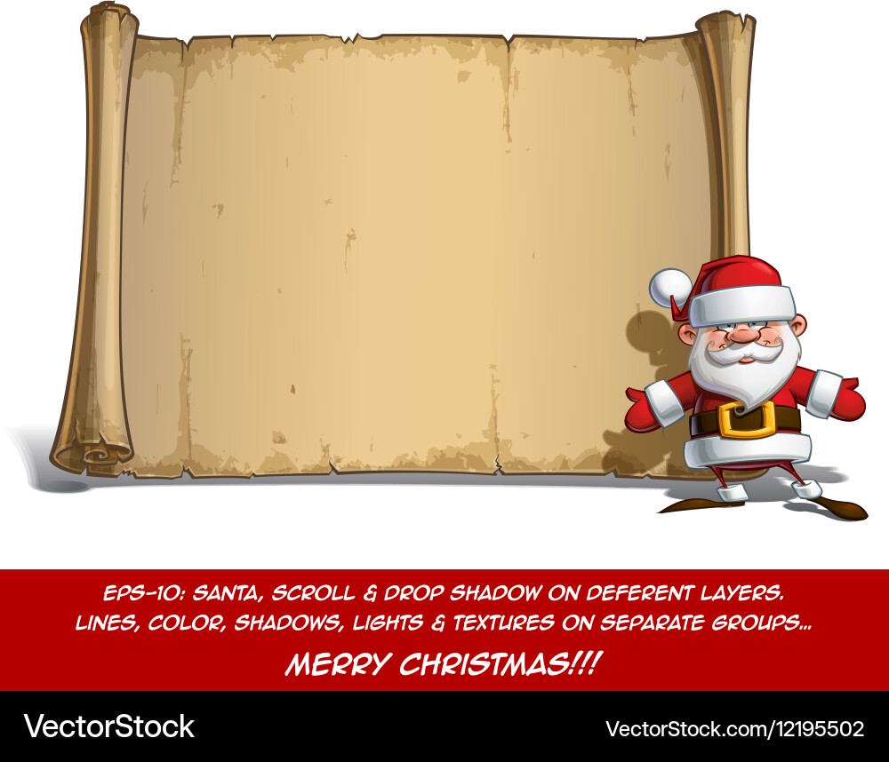 Happy santa scroll open hands Royalty Free Vector Image