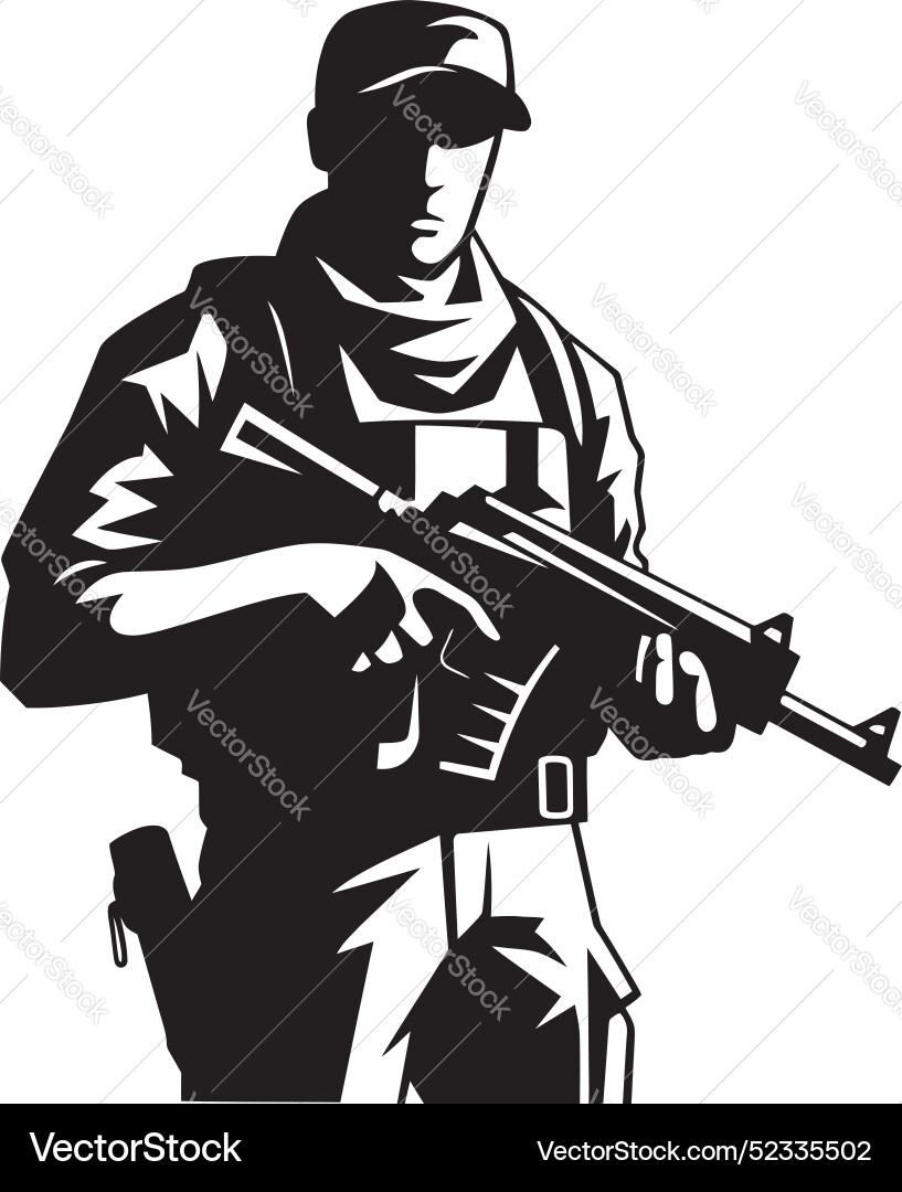 Infantry arsenal soldier black logo Royalty Free Vector