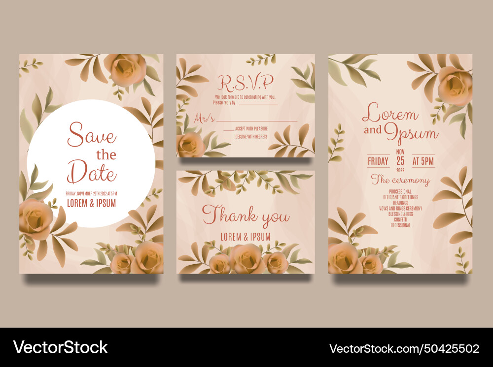 Wedding invitation template with brown roses Vector Image