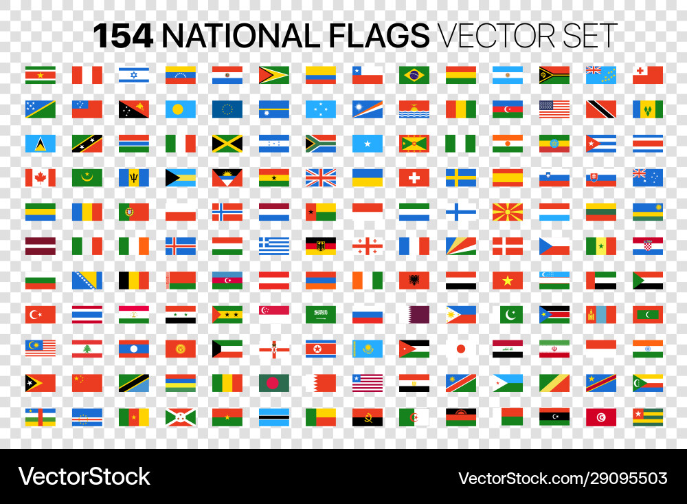 154 national flags set isolated on transparent Vector Image