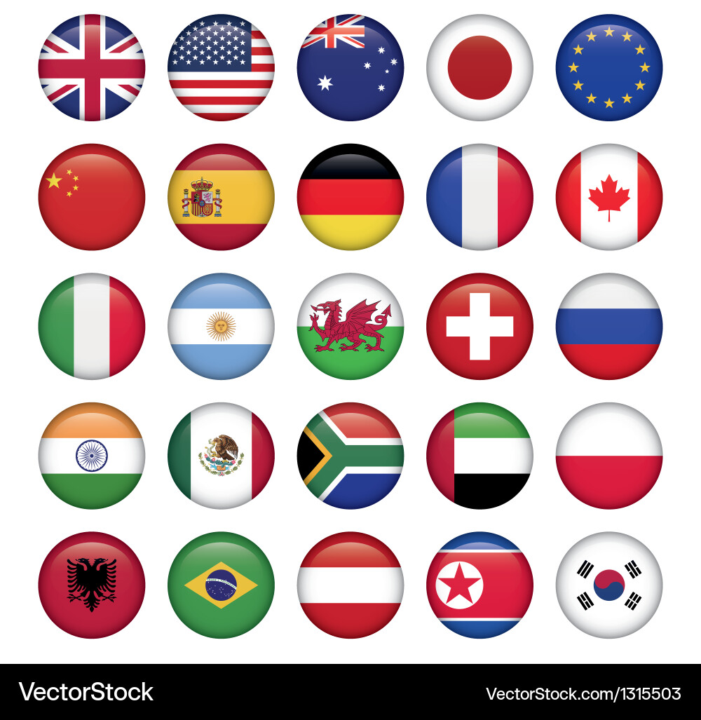 Collection of Round National Flags Royalty Free Vector Image