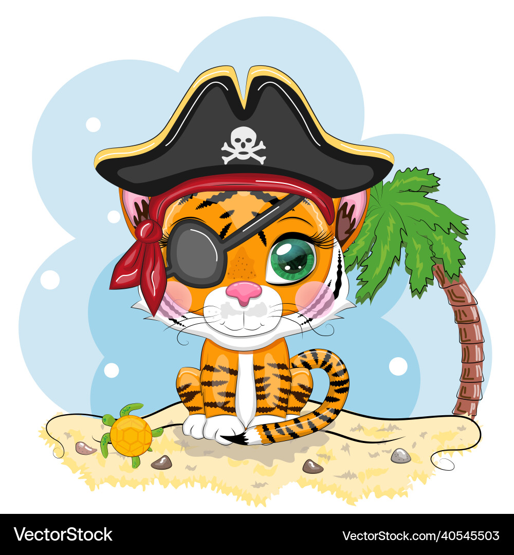 Cute Tiger Pirate Cartoon Royalty Free Vector Image