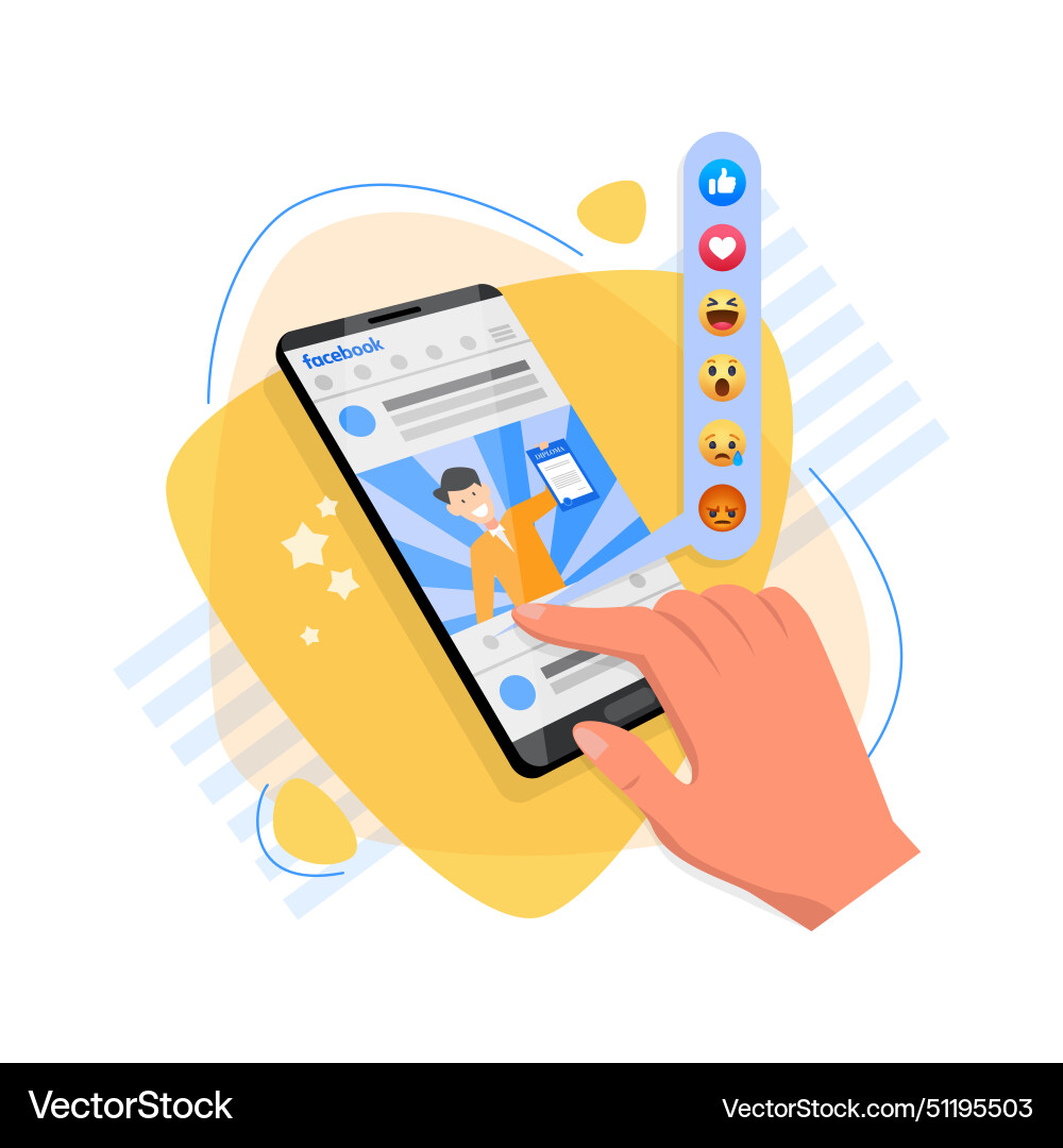 Hand using smart phone with facebook app on its Vector Image