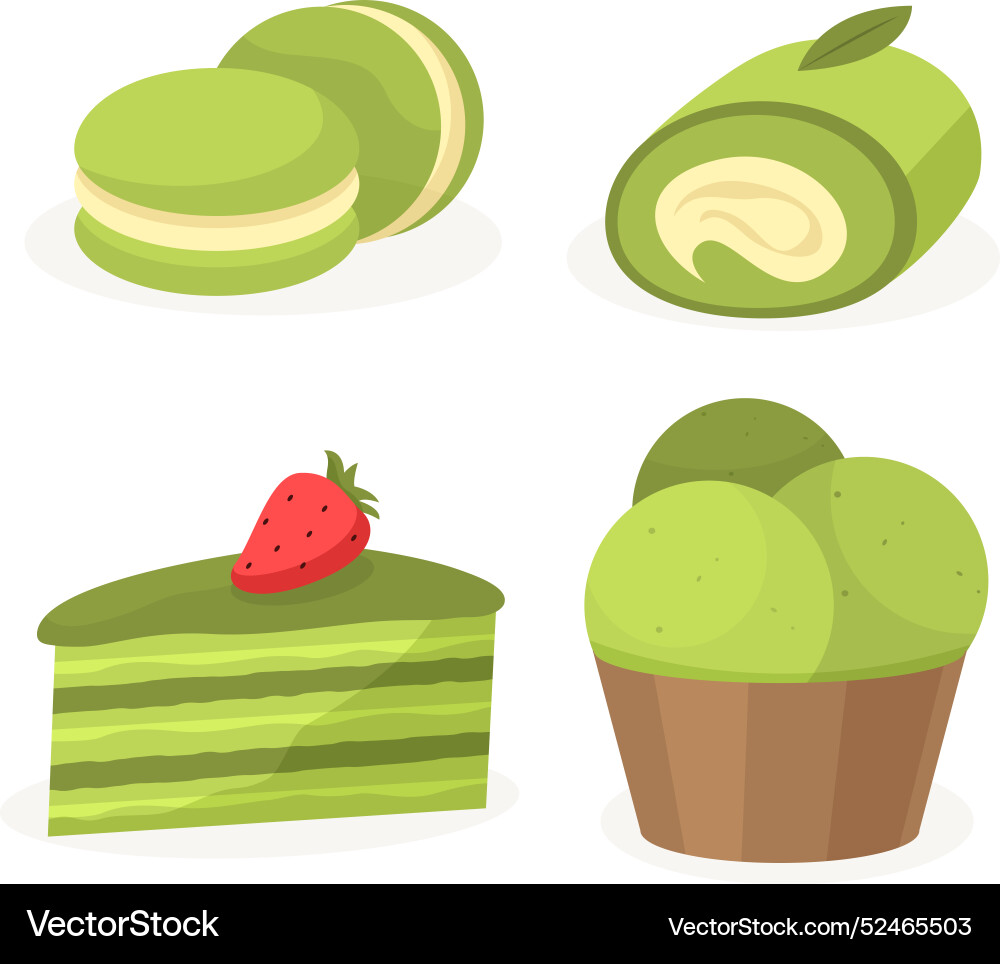 Ice cream and sweet desserts matcha collection Vector Image