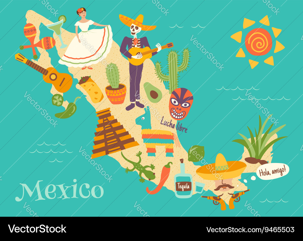 Mexican Fiesta Map Royalty Free Vector Image - VectorStock