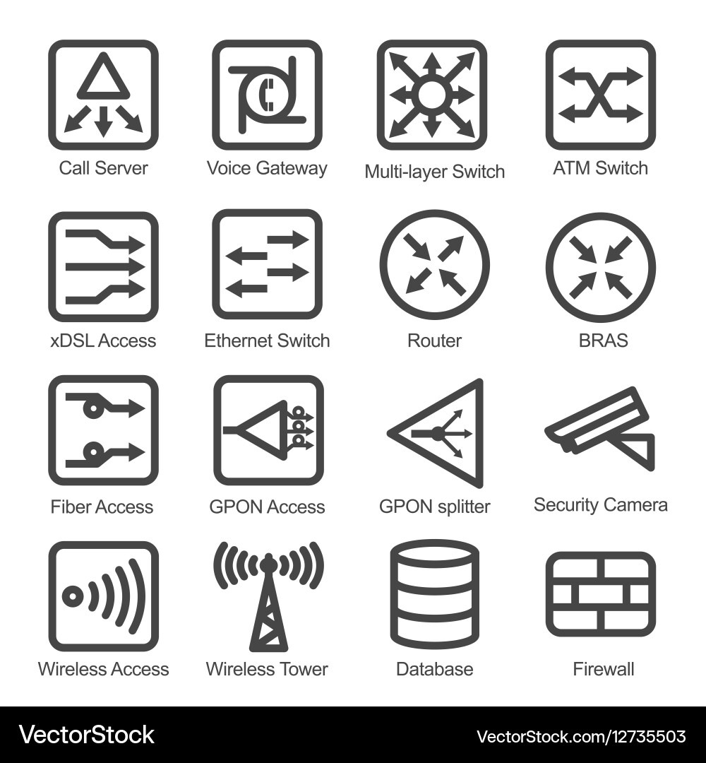 Network equipment icon set Royalty Free Vector Image