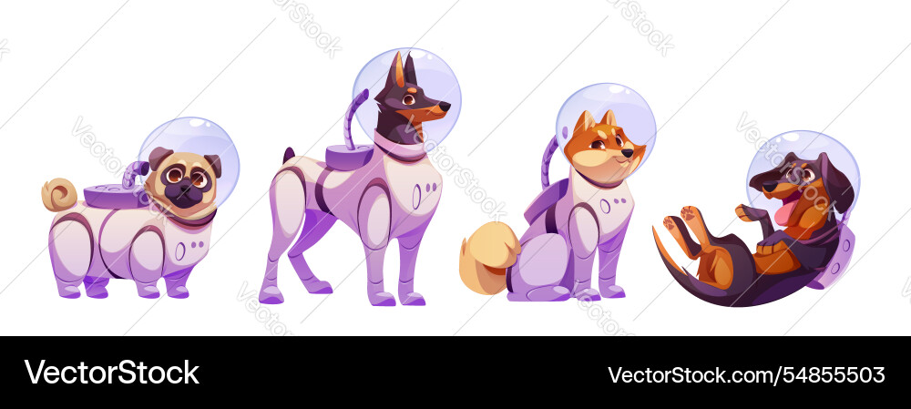 Space dog character set in protective suits Vector Image