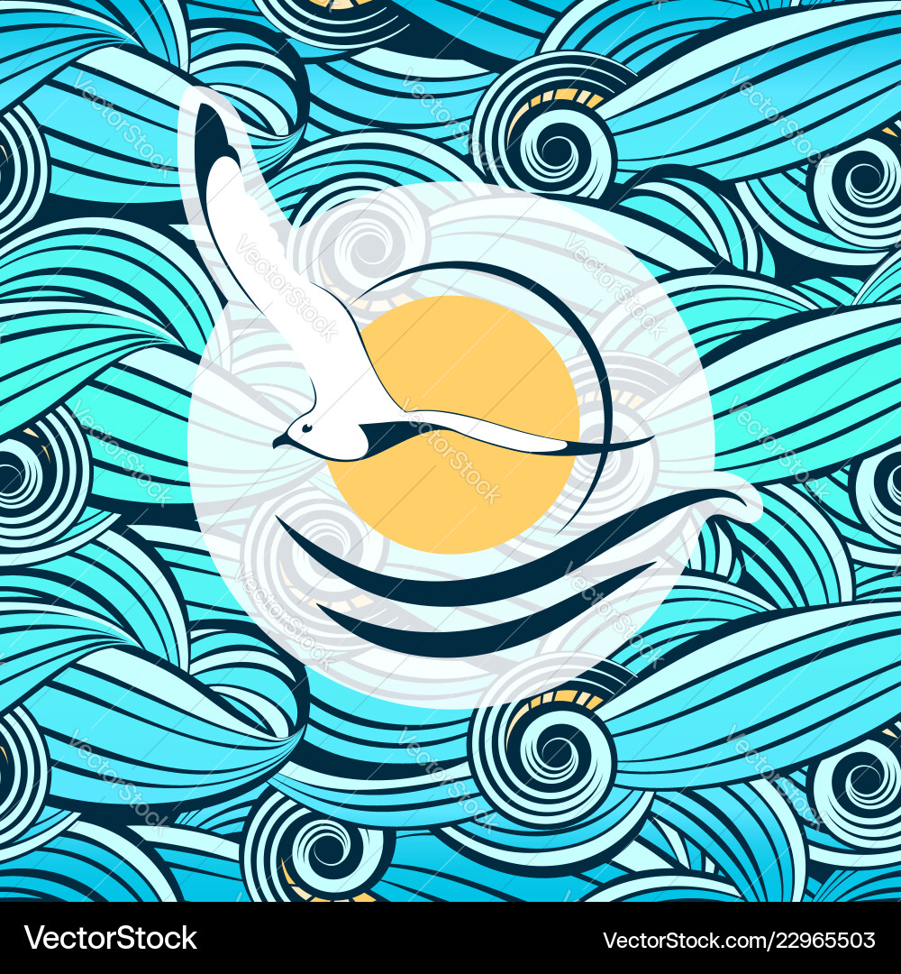 Stylized Seagull Over Waves Royalty Free Vector Image