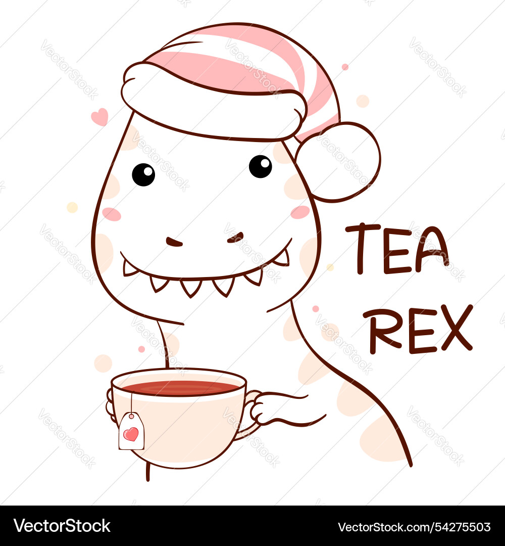 Tea rex cute cartoon dinosaur with hot Royalty Free Vector