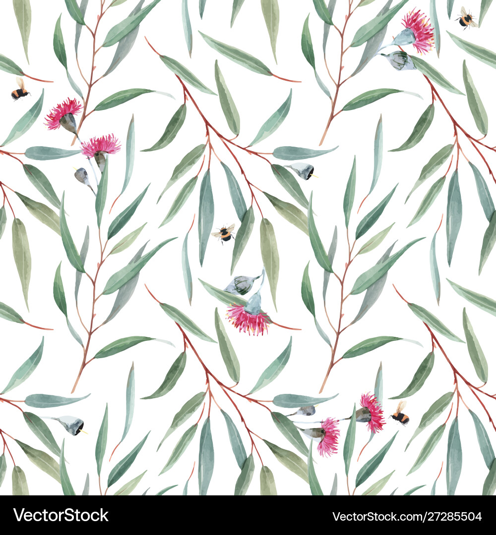 Australian Watercolor Floral Pattern Royalty Free Vector