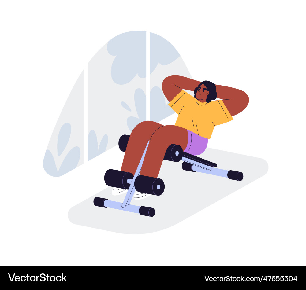 Doing crunches sit-ups with ab bench black woman Vector Image