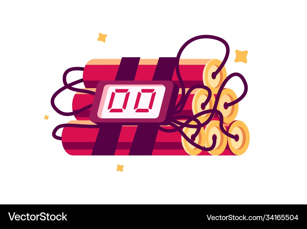 Explosive dynamite icon with timer in flat style Vector Image