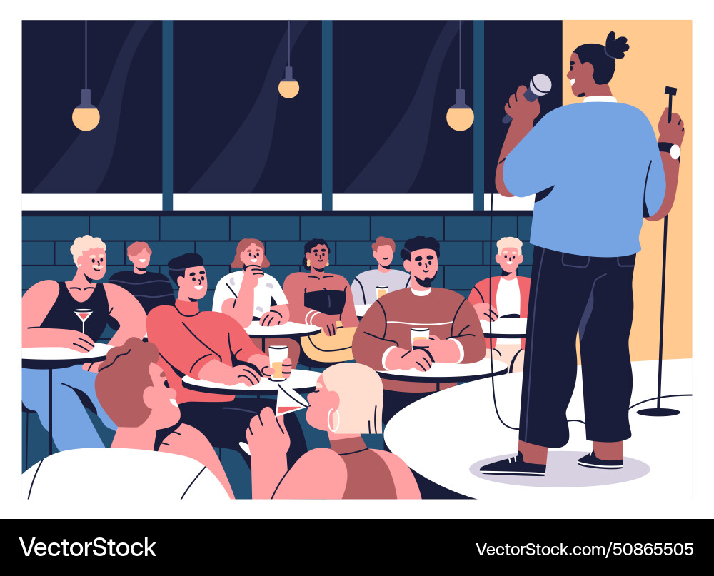 Audience at stand-up comedy show open mic black Vector Image