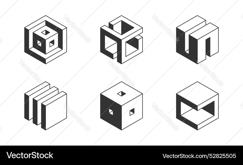Black and white cube logo geometric design set Vector Image