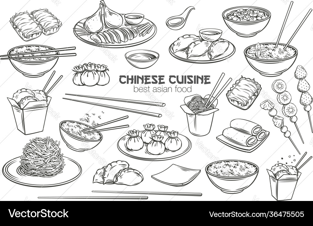 Chinese cuisine outline icon Royalty Free Vector Image