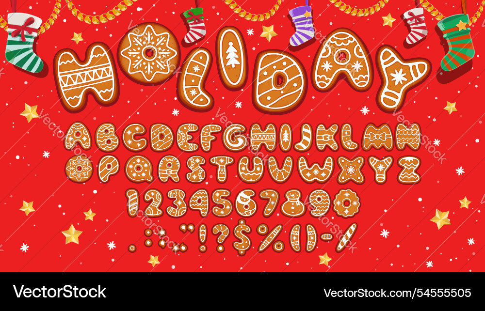 Christmas gingerbread cookie font bakery typeface Vector Image