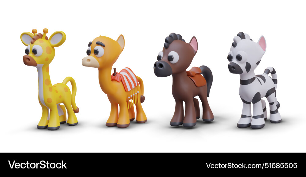 Collection with realistic giraffe camel and pony Vector Image